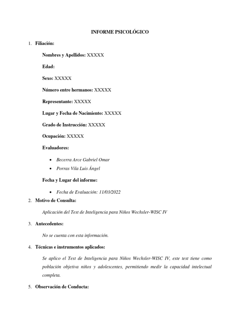 Modelo de Informe Wise Iv | PDF | Memoria | Aprendizaje