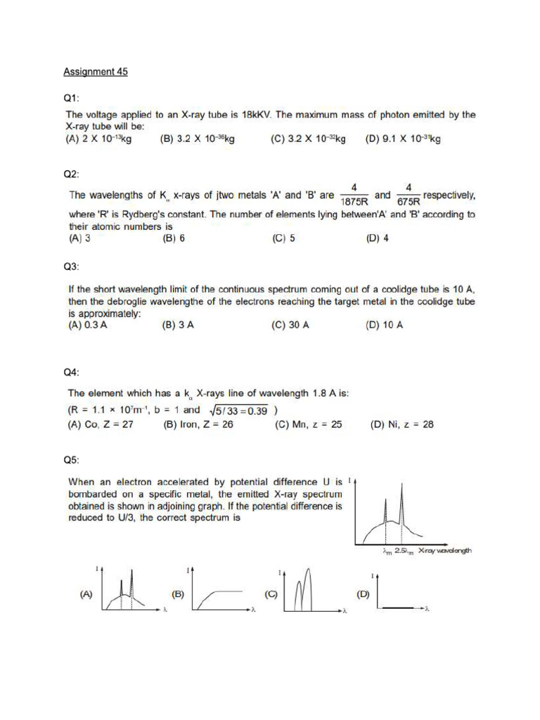 Assignment 45 - Modern Physics (X-Rays) | PDF
