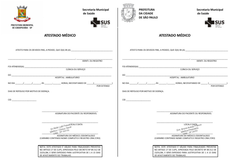 Atestado Sus SP SP SP | PDF | Sistema de saúde | Remédio