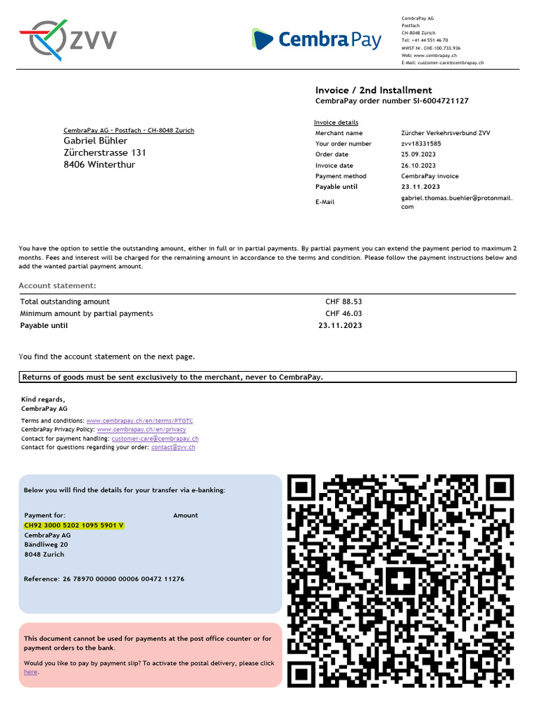 CembraPay Invoice SI-6004721127 | PDF | Invoice | Business