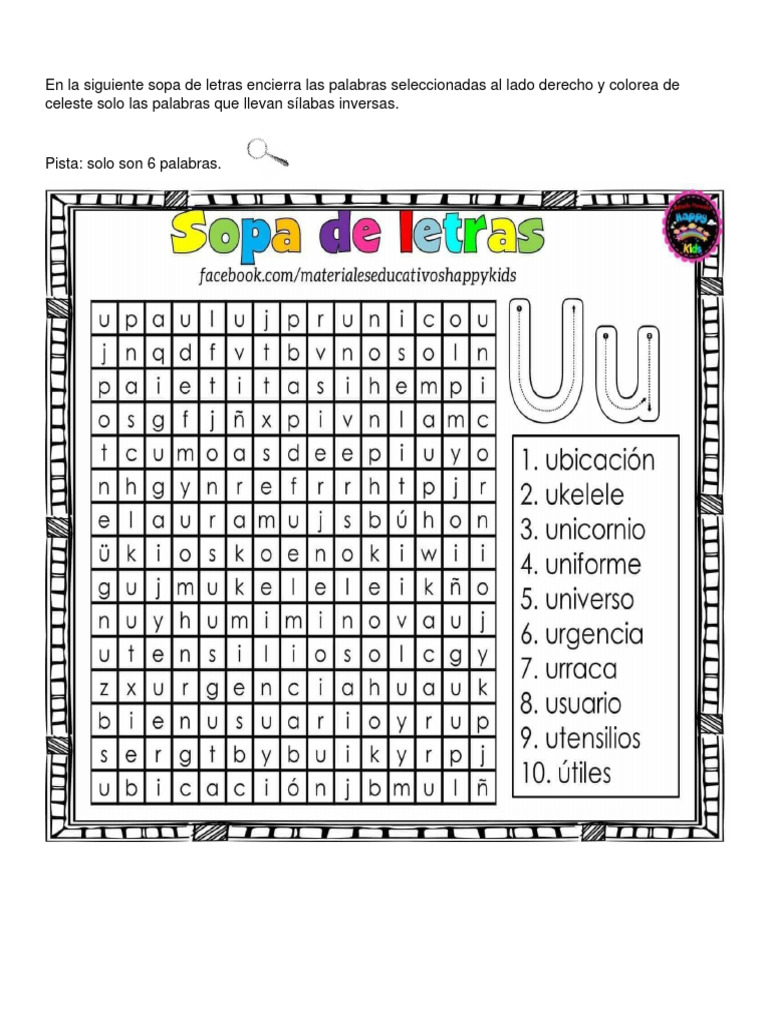 Sopa de Letras Con Silabas Inversas. | PDF