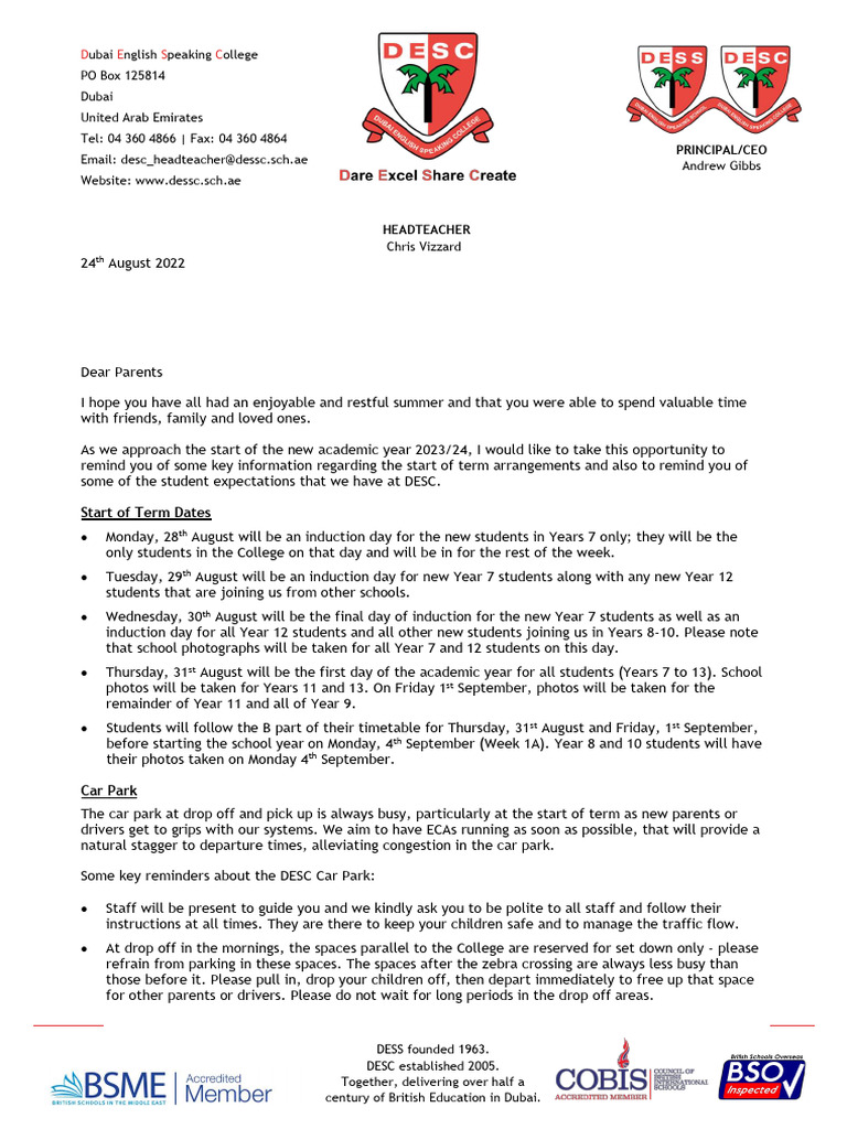 2023 Start of Year Welcome Letter | PDF