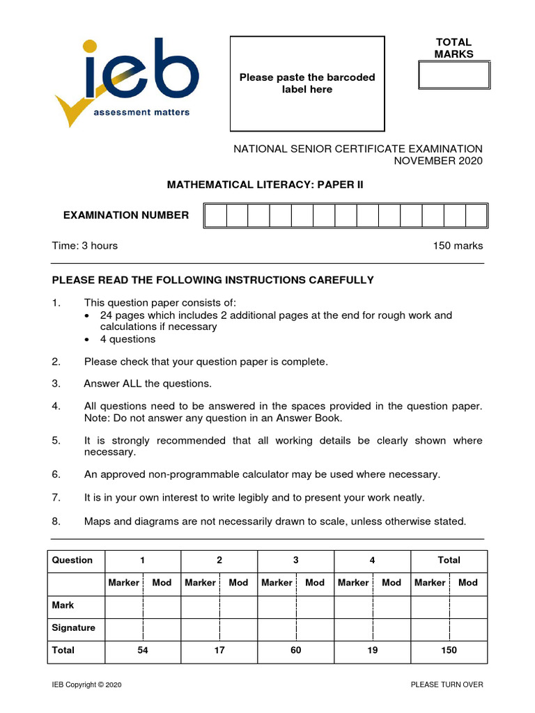 Mathematical Literacy P2 2020 | PDF | Taxes | Volume