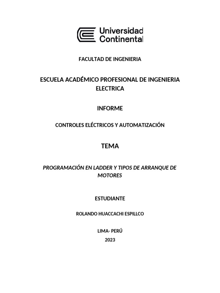 Informe Programación en Ladder y Tipos de Arranque de Motores PDF | PDF | Corriente eléctrica | Relé