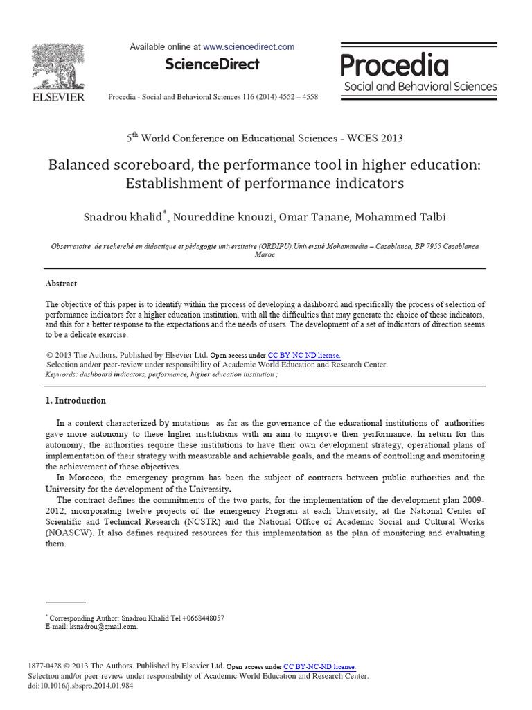 Balanced Scorecard, The Performance Tool in Higher Education Establishement of Performance ...