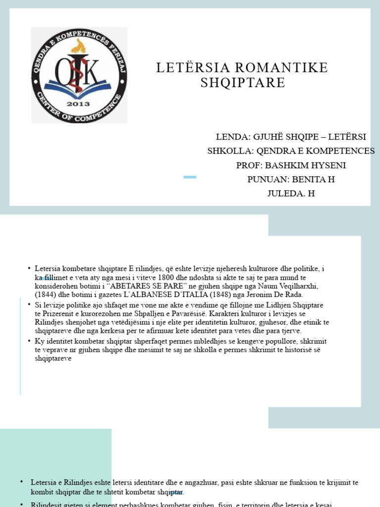 Letërsia Romantike Shqiptare | PDF