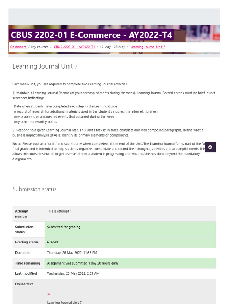 CBUS 2202-01 - AY2022-T4 - Learning Journal Unit 7 | PDF