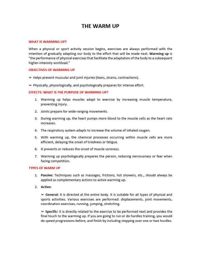 THE WARM UP Theory | PDF | Skeletal Muscle | Musculoskeletal System