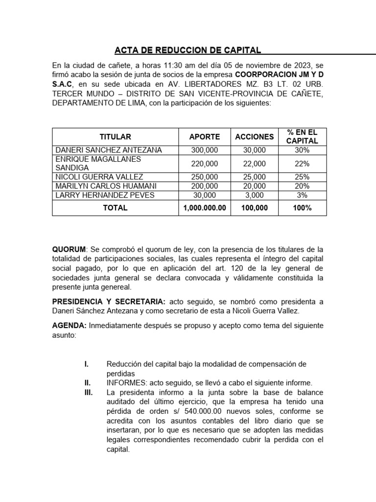 Acta de Reduccion de Capital-2 | PDF | Gobierno