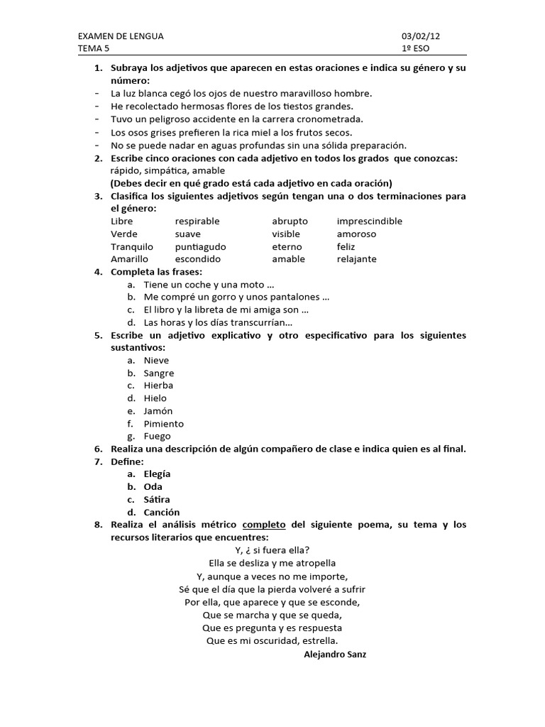 LENGUA_T5_1ºESO | PDF | Adjetivo