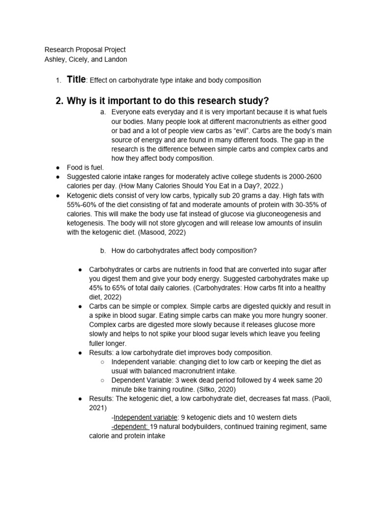 Research Proposal Project | PDF | Carbohydrates | Low Carbohydrate Diet