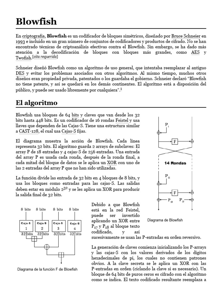 Blowfish: Algoritmo de Cifrado Simétrico | PDF | Comunicación segura | Informática