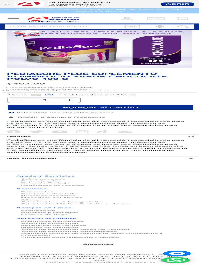 Farmacias Del Ahorro Pediasure Plus Suplemento Alimenticio Sabor ...
