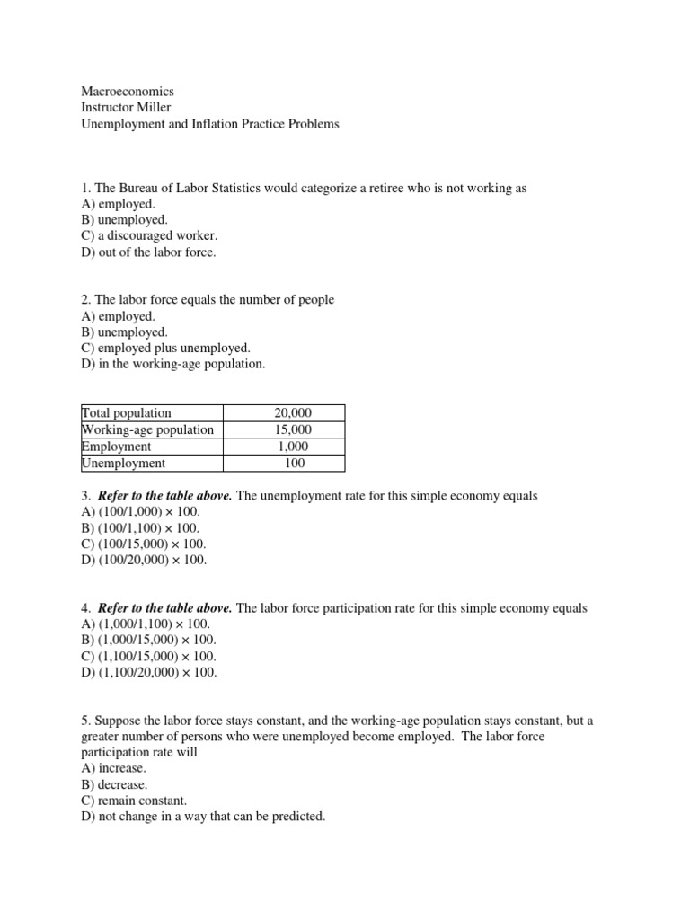 Unemployment and Inflation Practice Quiz | PDF | Cost Of Living | Real ...