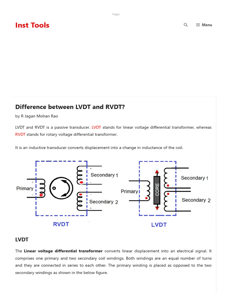 Difference Between LVDT and RVDT - InstrumentationTools | PDF ...