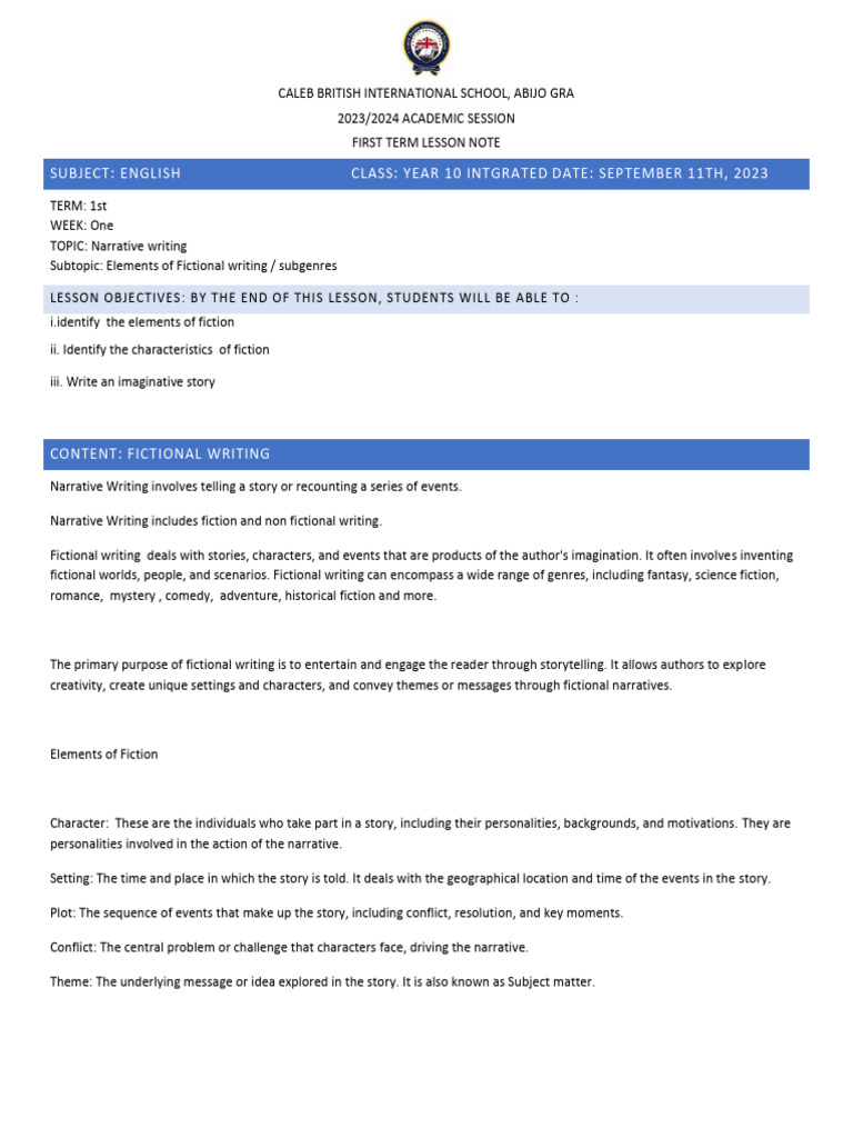 10 INTG First Term English | PDF | Mental Image | Narrative