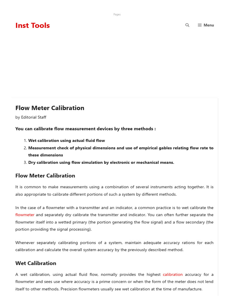 How To Do Flow Meter Calibration - InstrumentationTools | PDF | Flow Measurement | Calibration