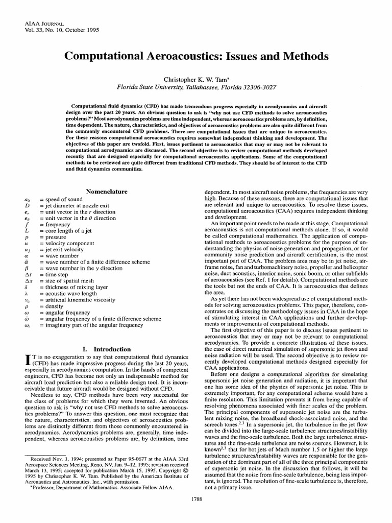 Computational Aeroacoustics: Issues and Methods | PDF | Waves | Computational Fluid Dynamics