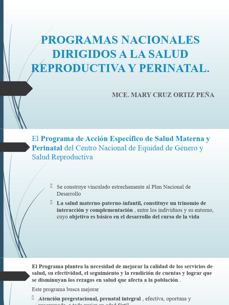 Programas Nacionales Dirigidos A La Salud Reproductiva y | PDF | Amamantamiento | Control de la ...