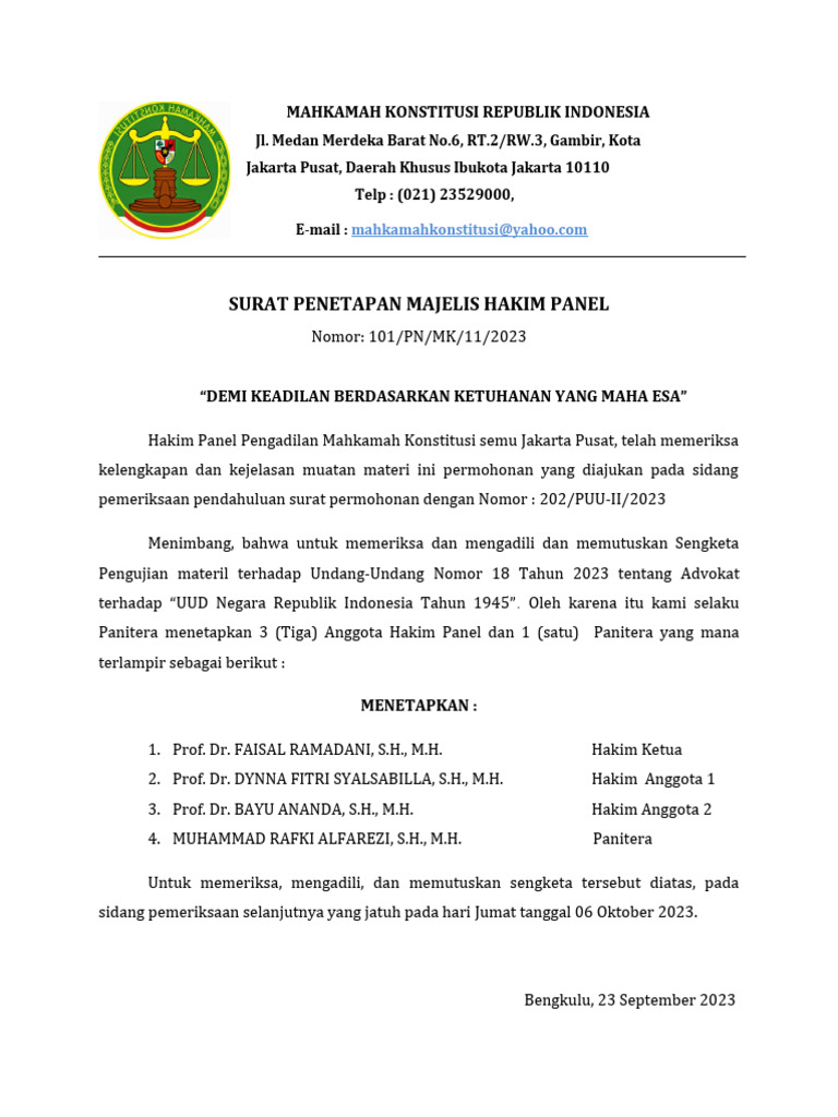 07.surat Penetapan Majelis Hakim Panel | PDF | Hukum