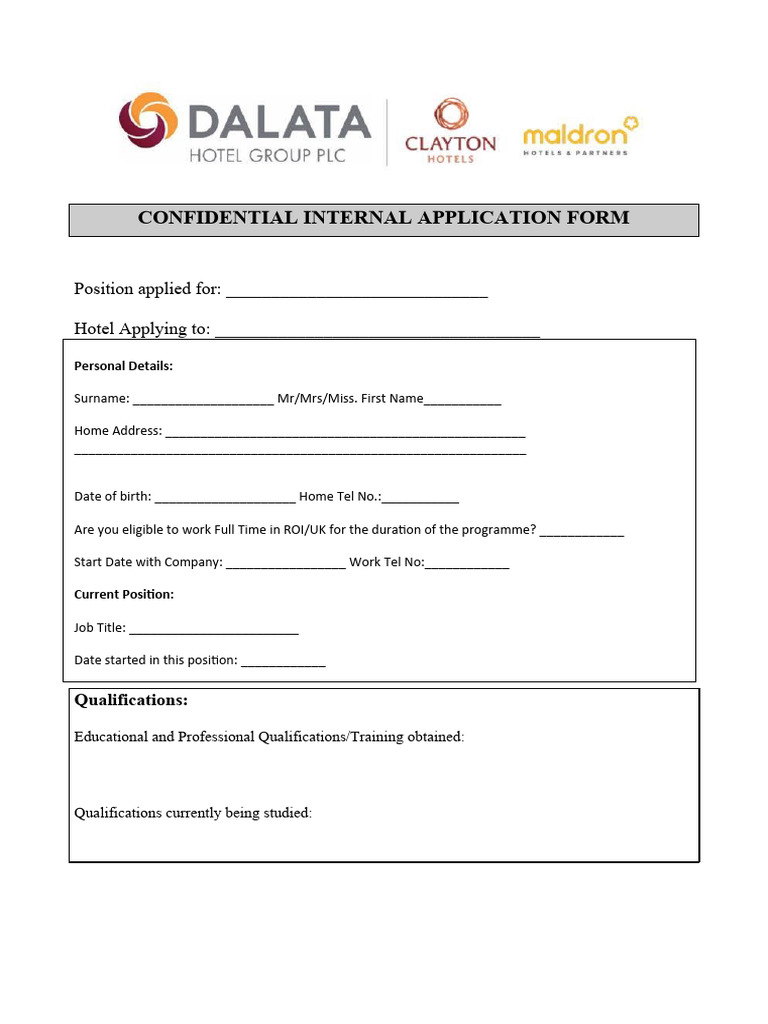 Internal Application Form Template | PDF