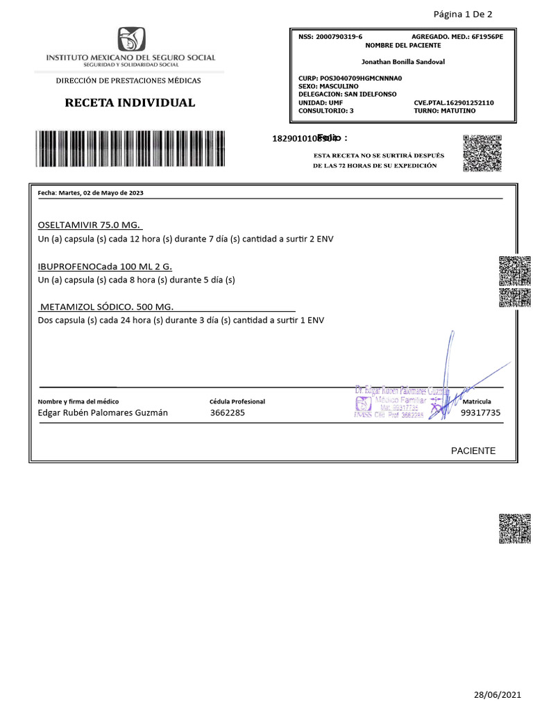 Receta Con QR y Sello Imss | PDF
