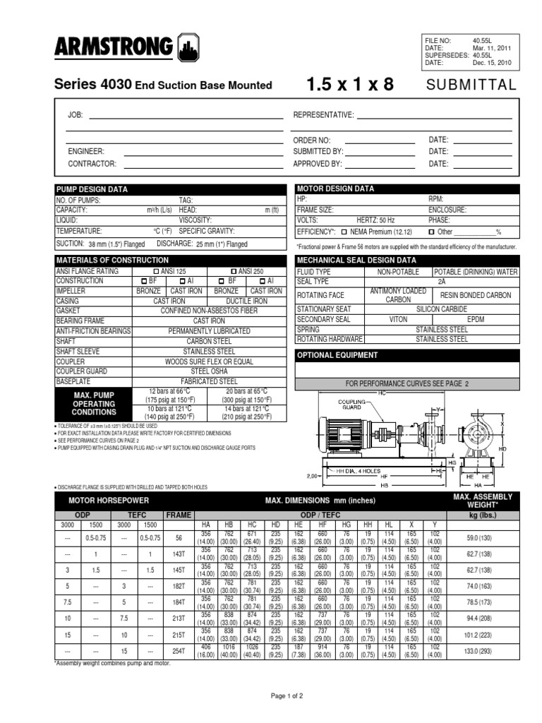 Series 4030: Submittal | PDF | Pump | Steel