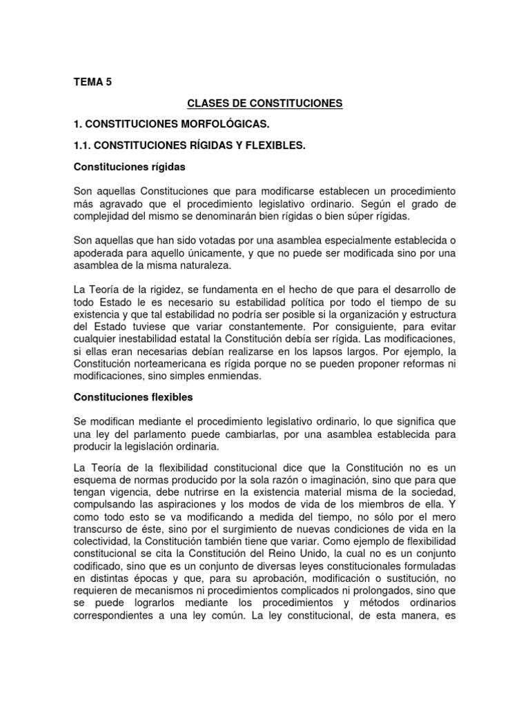 Tema 5 Clases De Constituciones Constitucional I Pdf