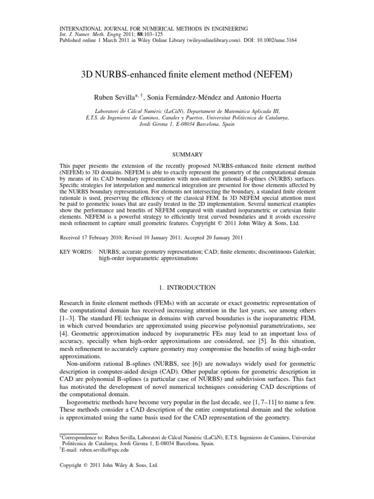 3D NURBS-enhanced Finite Element Method (NEFEM) | PDF | Finite Element Method | Integral