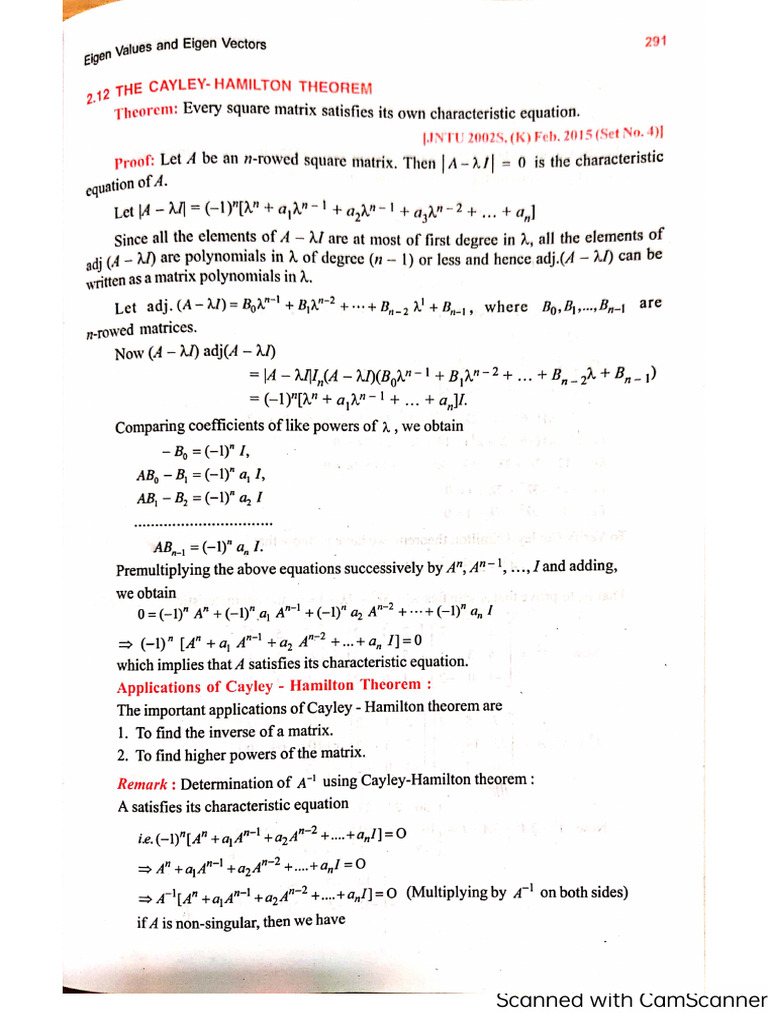 Cayley Hamilton Theorem | PDF