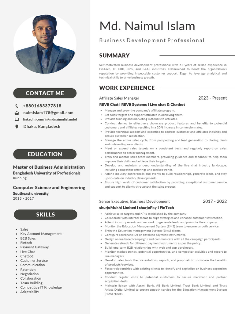 CV of Md. Naimul Islam | PDF | Sales | Business Economics