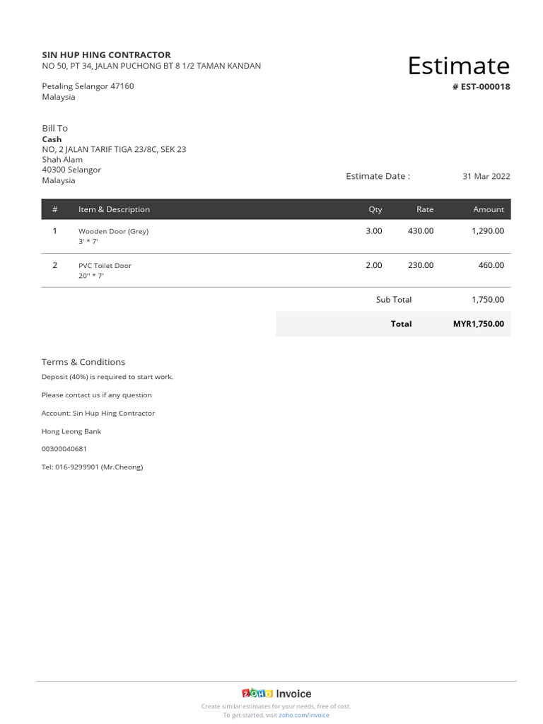 Estimate: Bill To | PDF