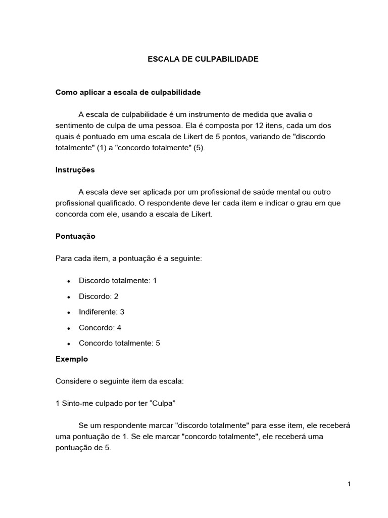 Escala de Culpabilidade | PDF | Escala de Likert | Psicologia