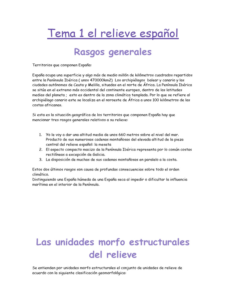 Tema 1 El Relieve Español | PDF | Alpes | Geología