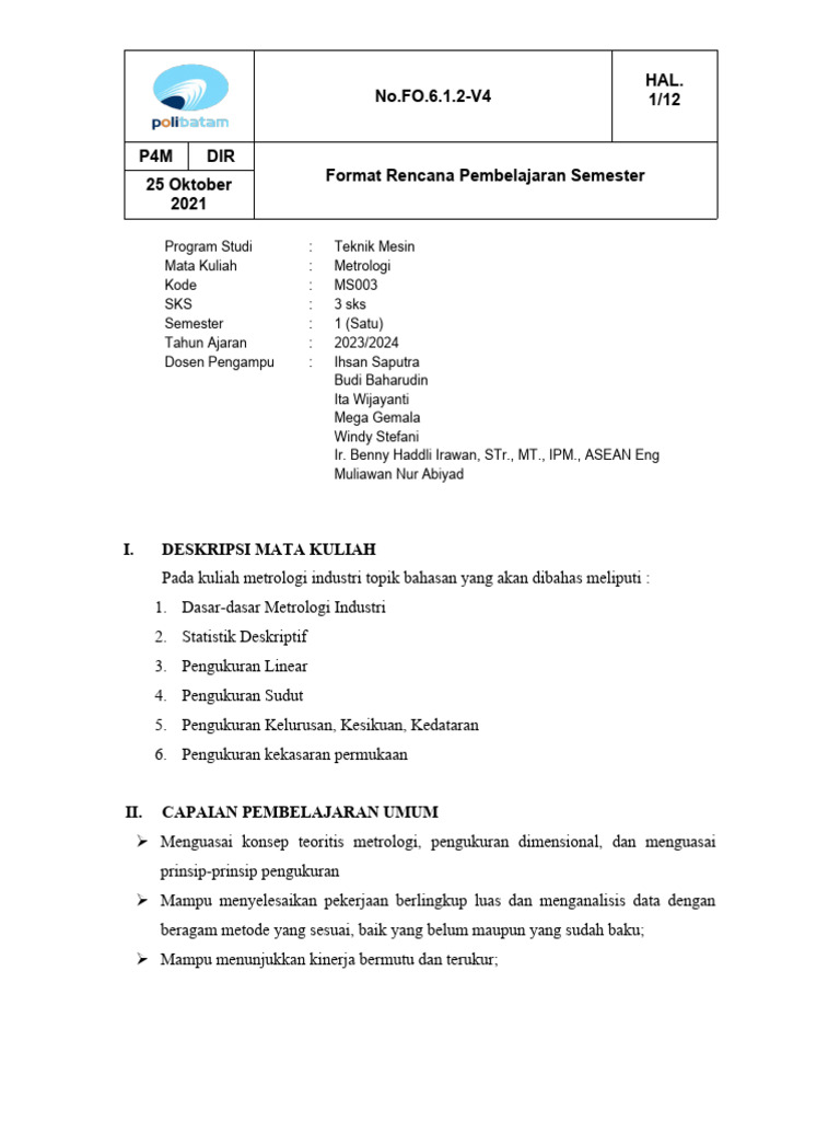 RPS Metrologi 2023-2024 | PDF
