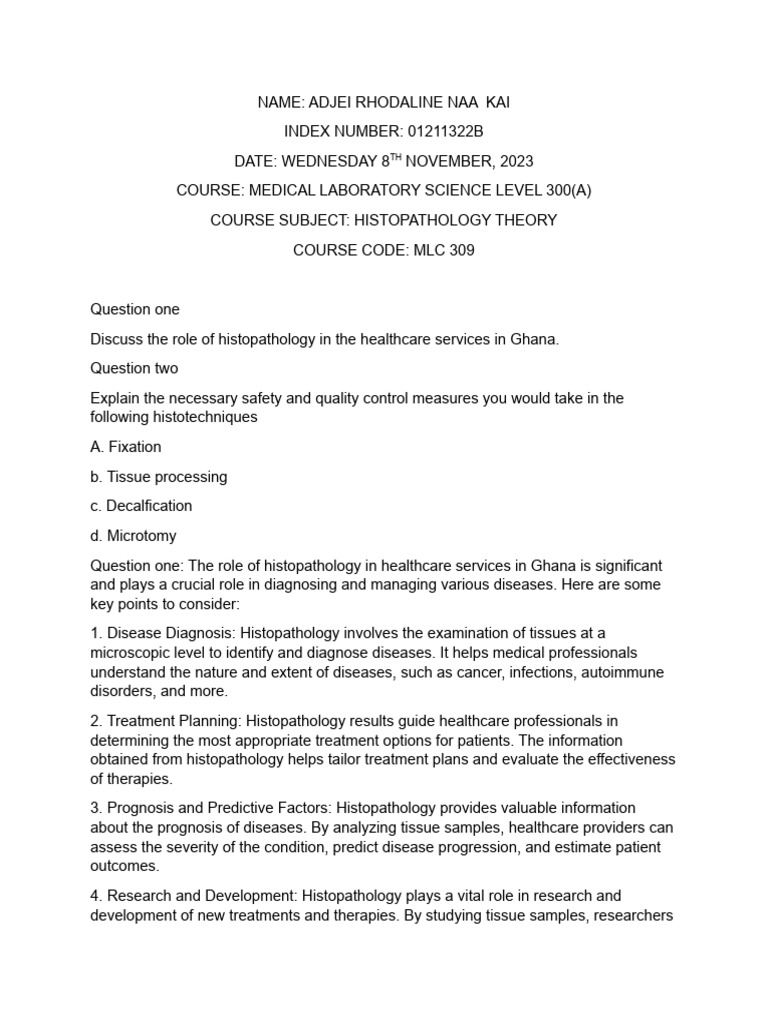 Histopathology Theory Assignment Pdf Histopathology Medical Diagnosis
