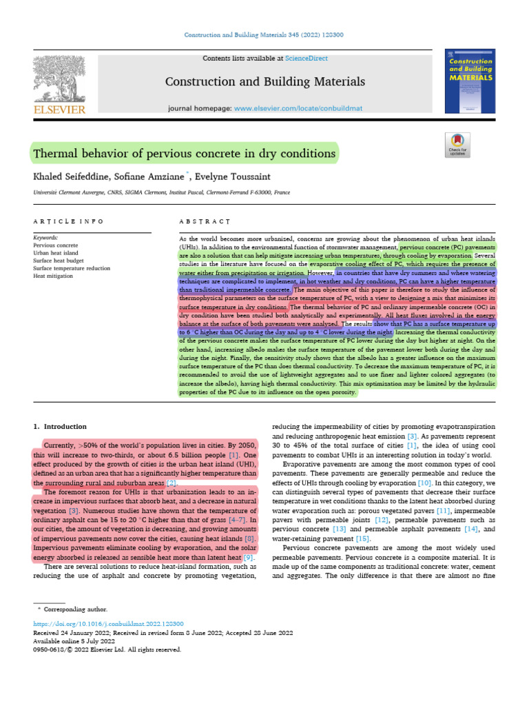 Thermal Behavior of Pervious Concrete | PDF | Concrete | Heat Transfer