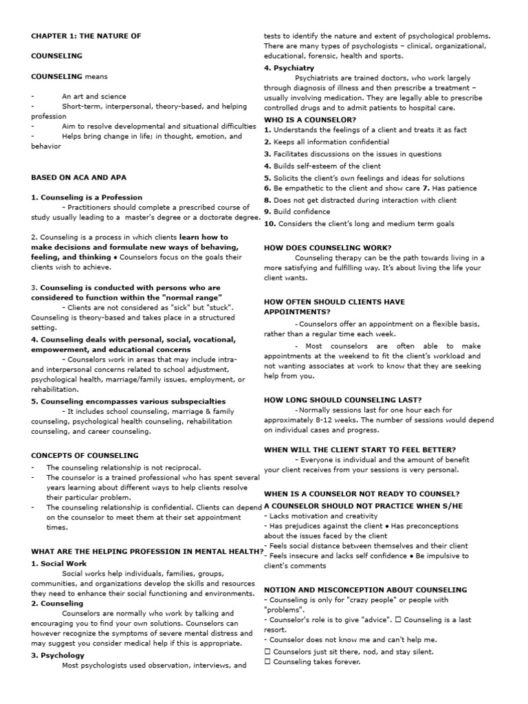 Nature of Counseling | PDF | Psychotherapy | Mental Disorder