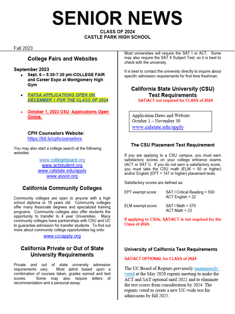 College Application Requirements 2024 | PDF | Sat | Act (Test)
