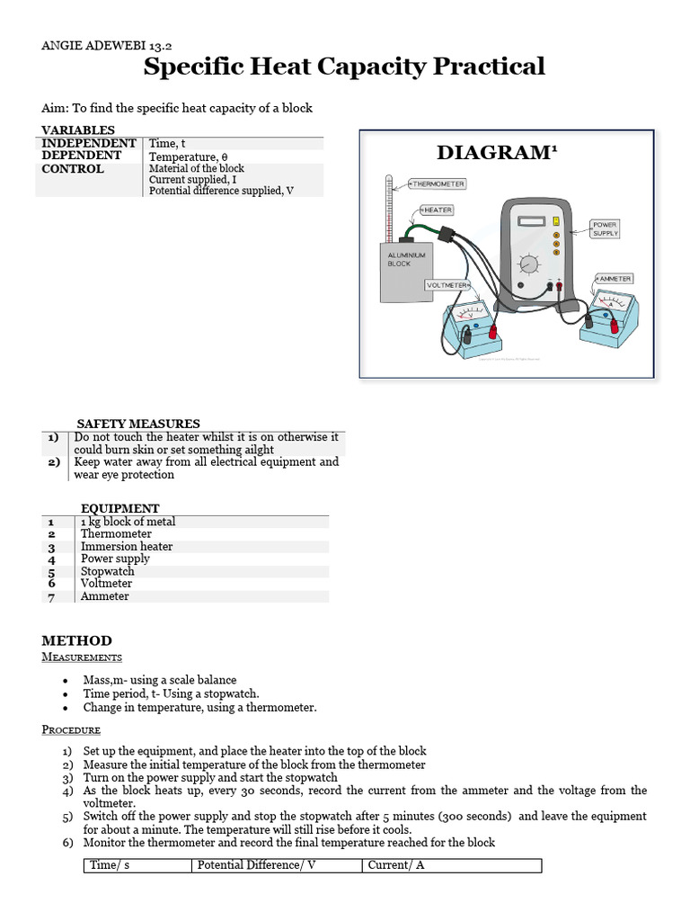 Specific Heat Capacity Practical | PDF | Heat Capacity | Temperature