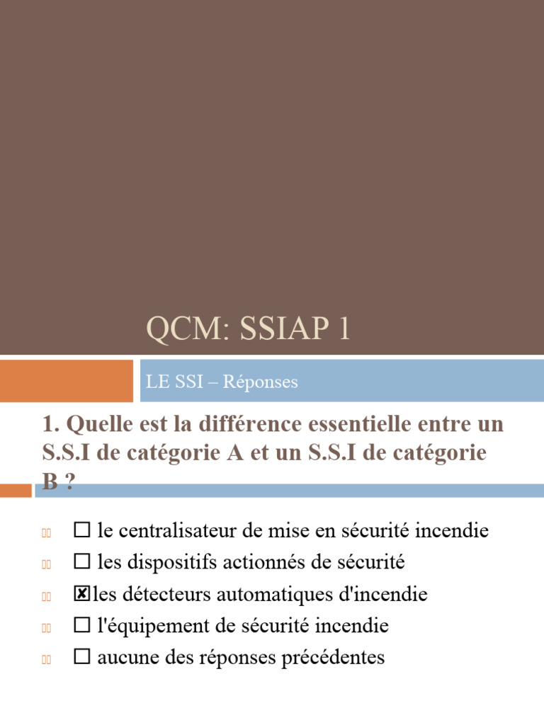 QCM SSIAP 1 : Sécurité Incendie | PDF