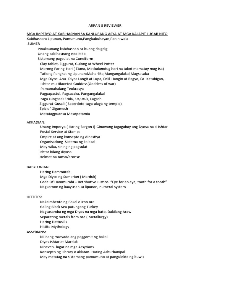 Mga Imperyo at Kabihasnan Sa Kanlurang Asya at Mga Kalapit Lugar Nito | PDF