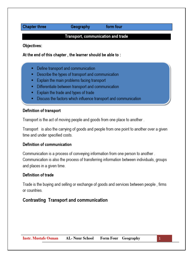 Chapter Three For Four Geography | PDF | Transport | Land Transport