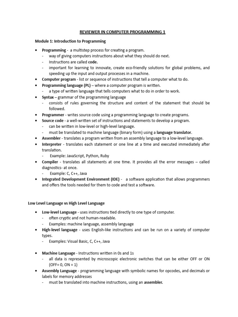 Reviewer in Computer Programming 1 | PDF | Programming Language | Programming