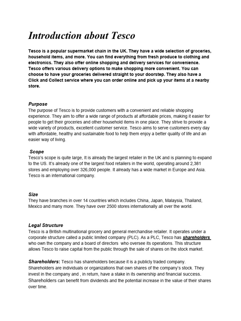 Introduction About Tesco | PDF | Tesco | Grocery Store