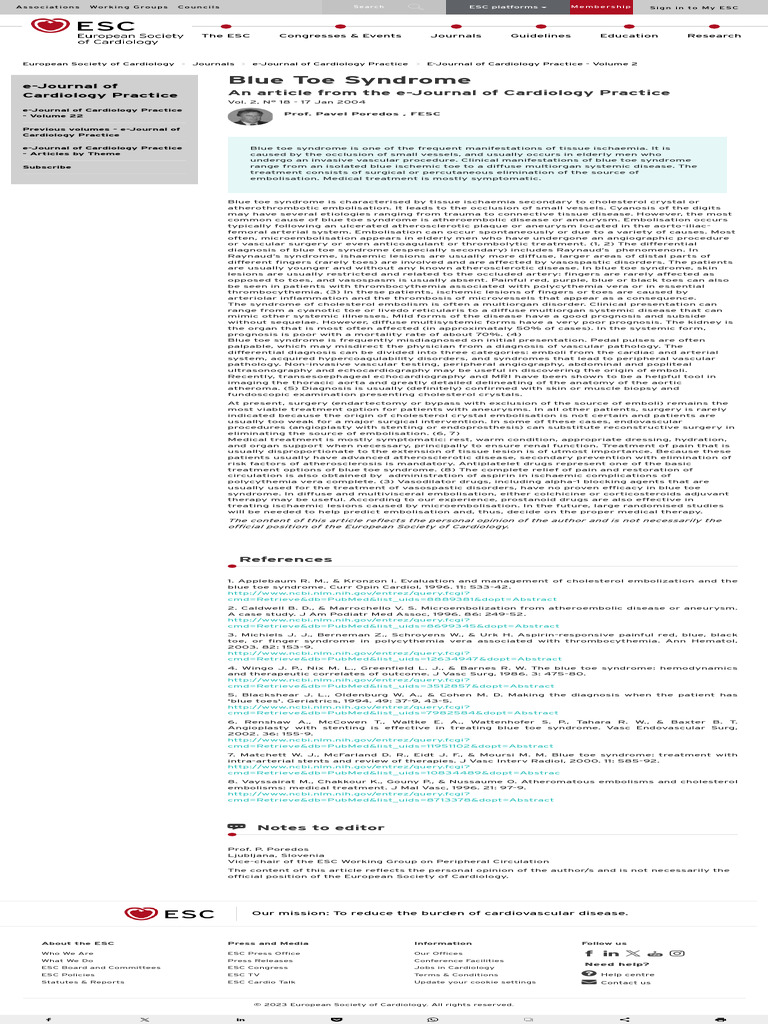 Blue Toe Syndrome | PDF | Atherosclerosis | Ischemia