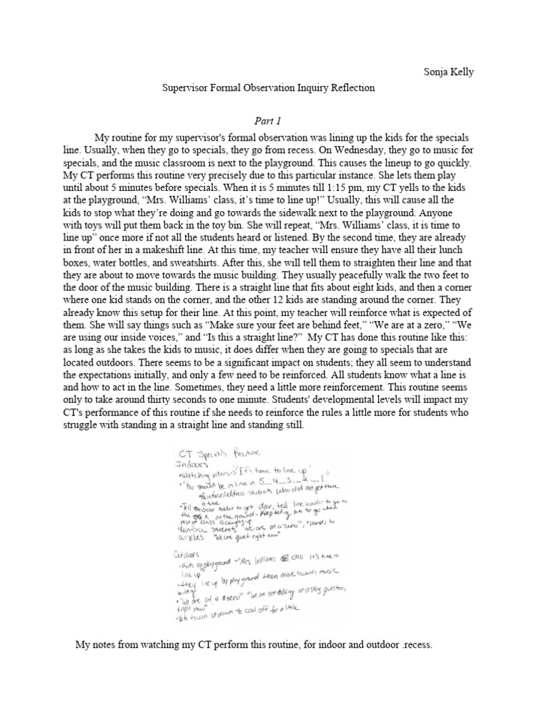 Supervisor Formal Observation Inquiry Reflection | PDF | Classroom ...