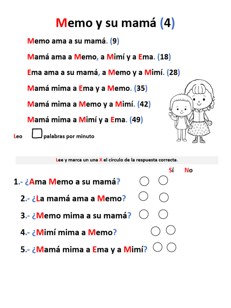 Memo y su mamá: Lectura y actividades | PDF