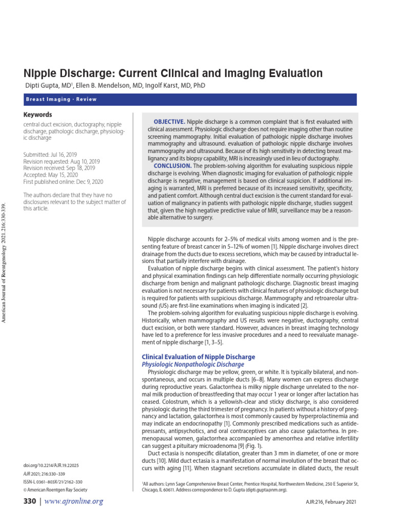 Study Nipple Discharge | PDF | Mammography | Breast Cancer