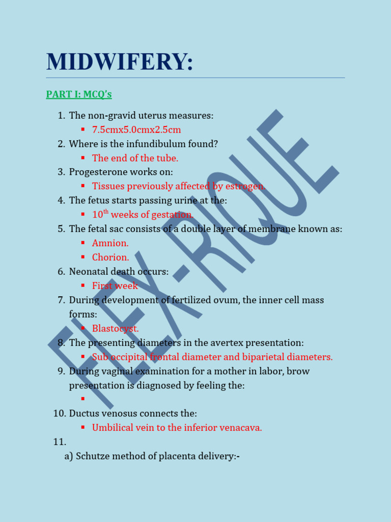 Midwifery Revision Questions-1 | PDF | Fetus | Childbirth